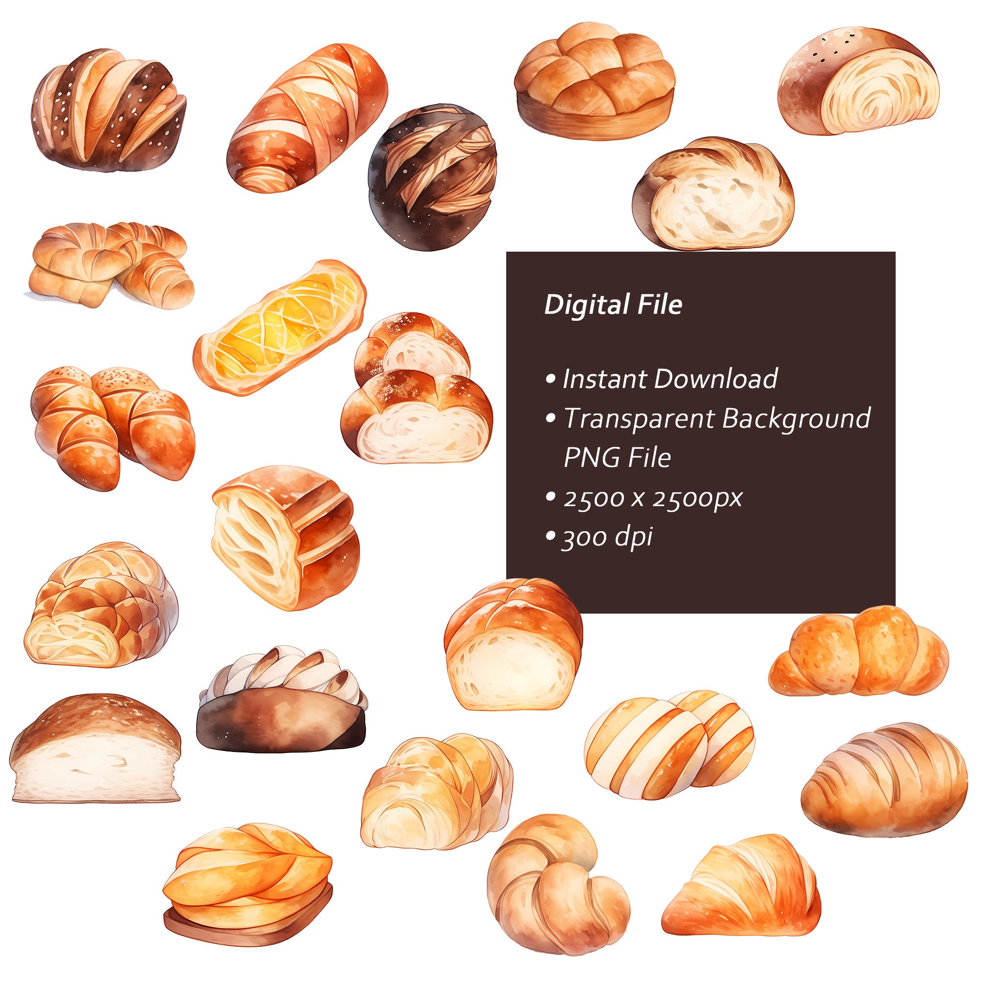 Watercolor Bread Clipart Set - Bakery Graphics - Fresh Bread - Instant ...