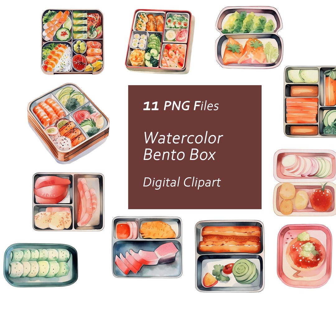Watercolor Bento Box Clipart Set - Cute Bento - Lunchbox Clipart ...