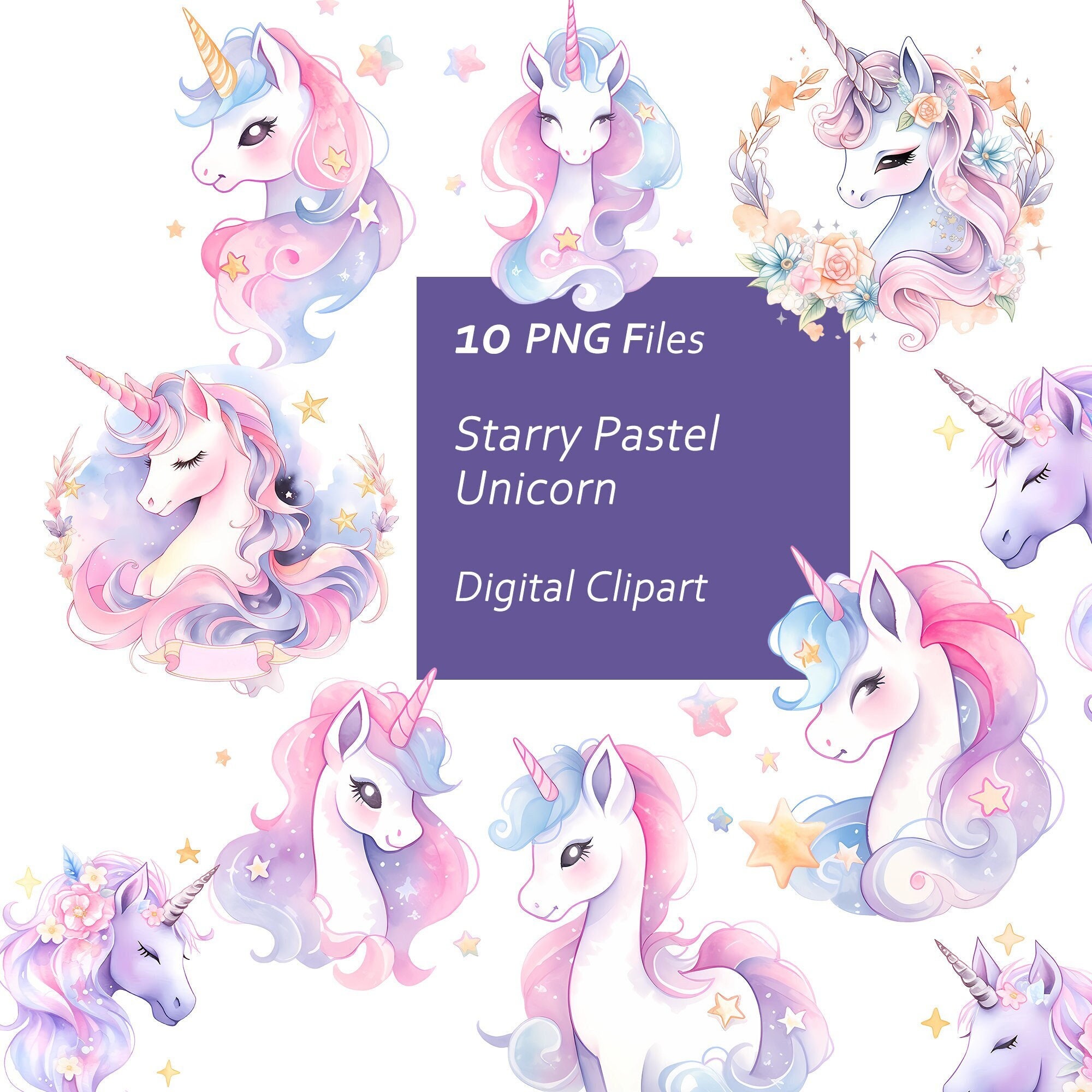 Starry Pastel Unicorn Clipart - Whimsical Unicorn - Starry Theme ...