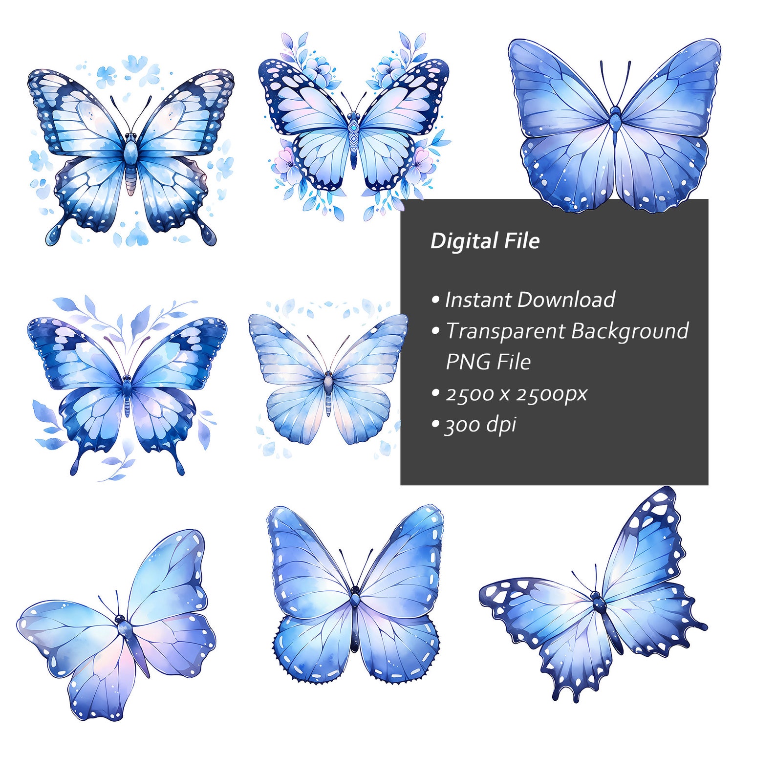 Kawaii Blue Morpho Butterfly Clipart Set - Butterfly Collection ...