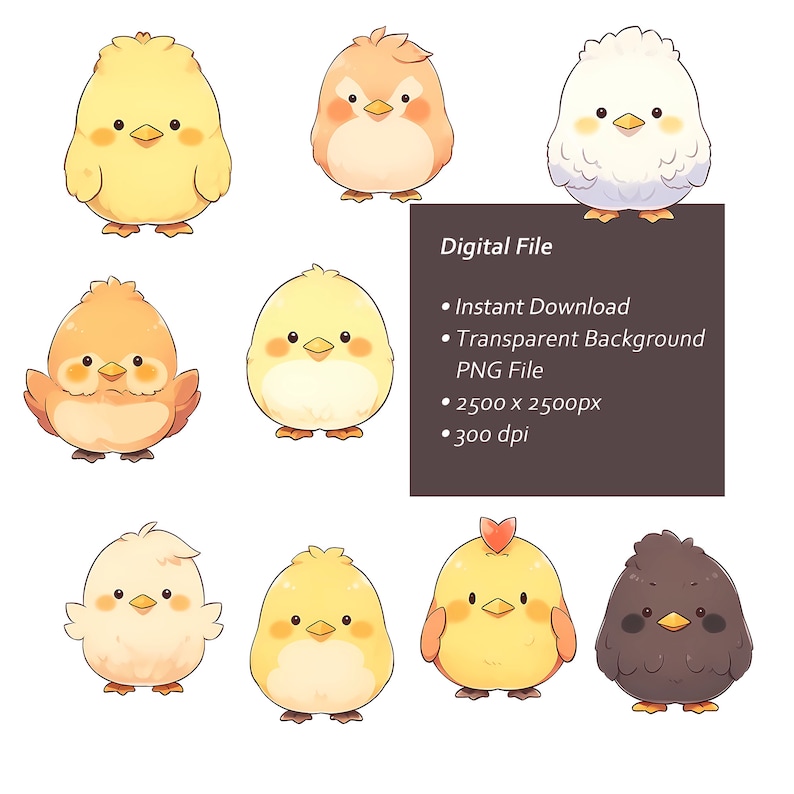 Kawaii Chibi Chicken Clipart Set - Animal Illustration - Instant ...