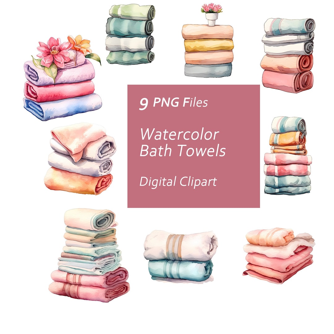 Watercolor Bath Towels Clipart Set - Towel Graphics - Bath Accessories ...