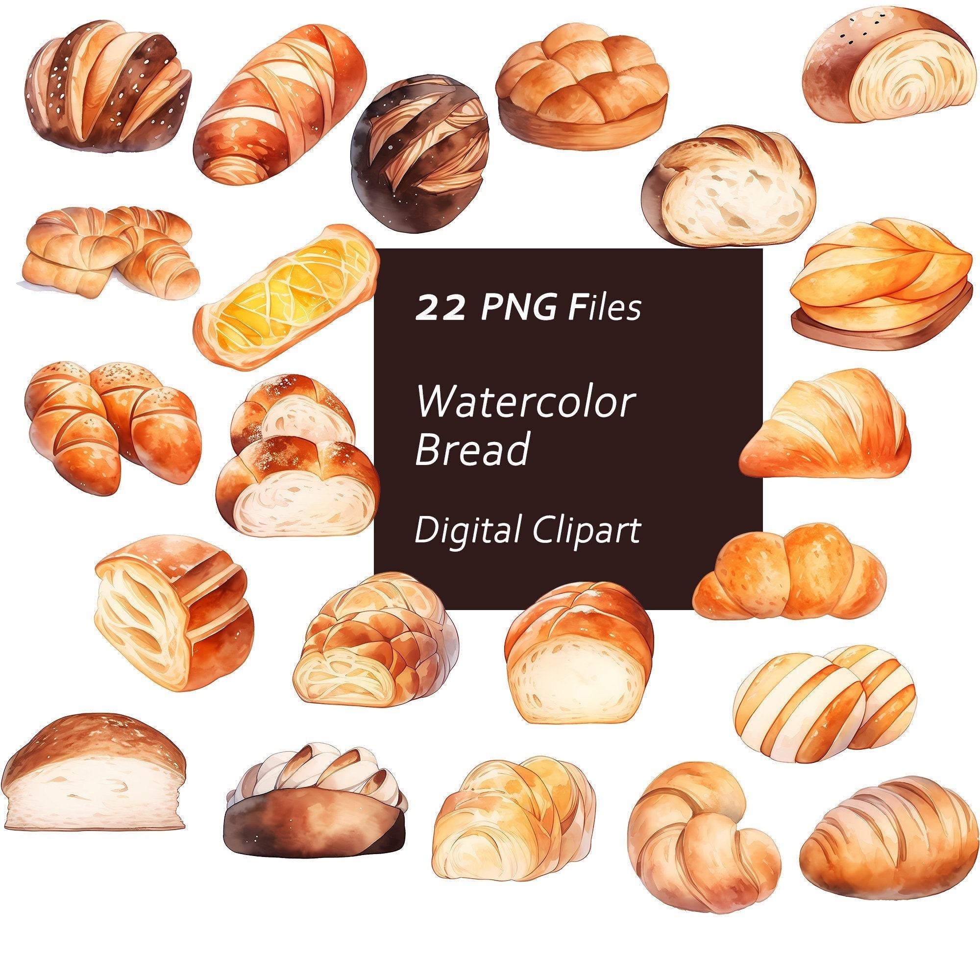 Watercolor Bread Clipart Set – Bakery PNG Graphics (digital Download ...