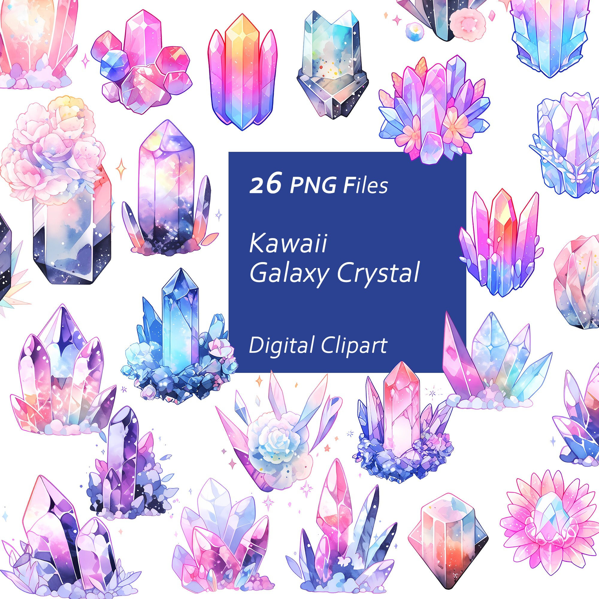 Kawaii Galaxy Crystal Clipart Set – PNG Printable Design (instant ...