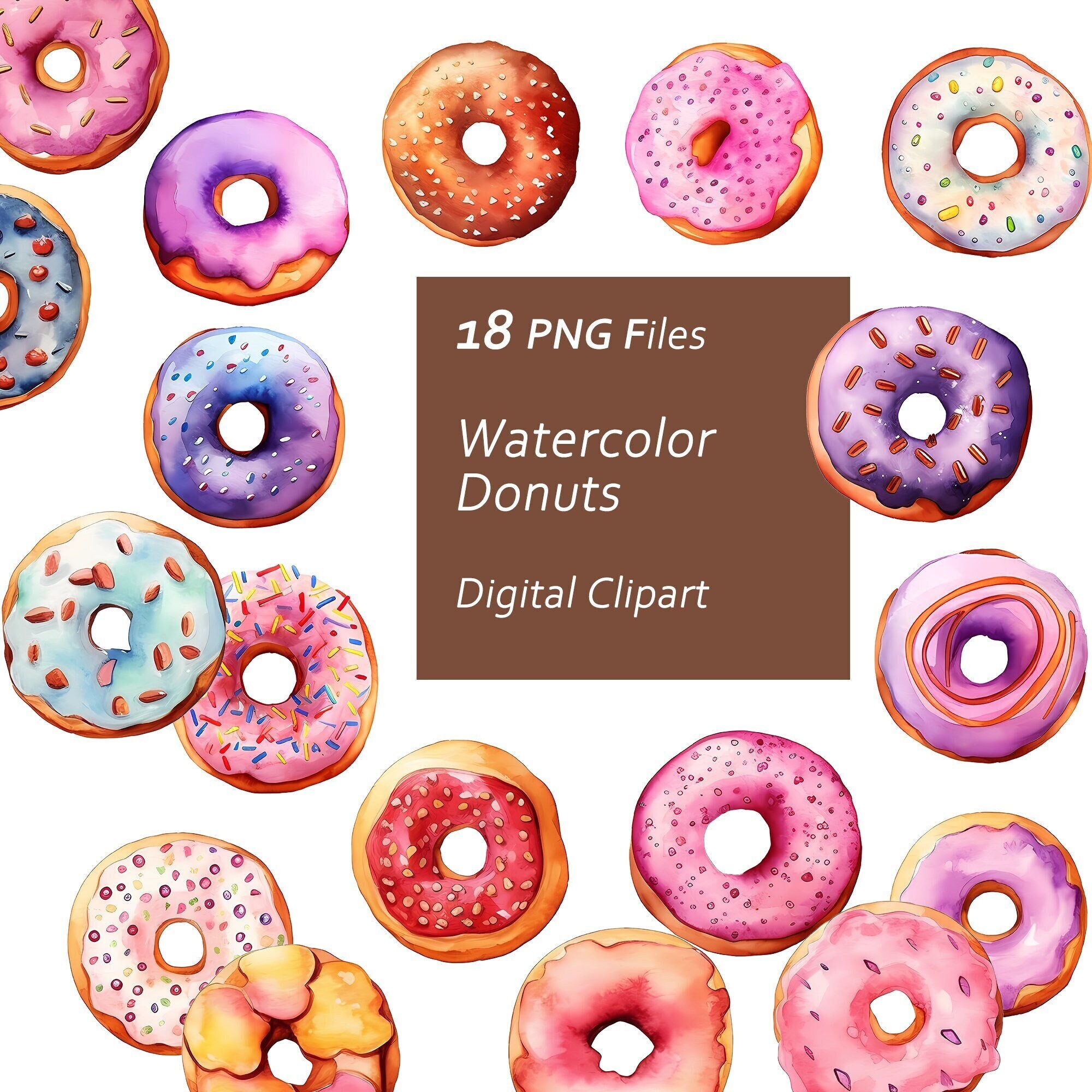 Watercolor Donuts Clipart Set - Sweet Treats - Donut Décor ...