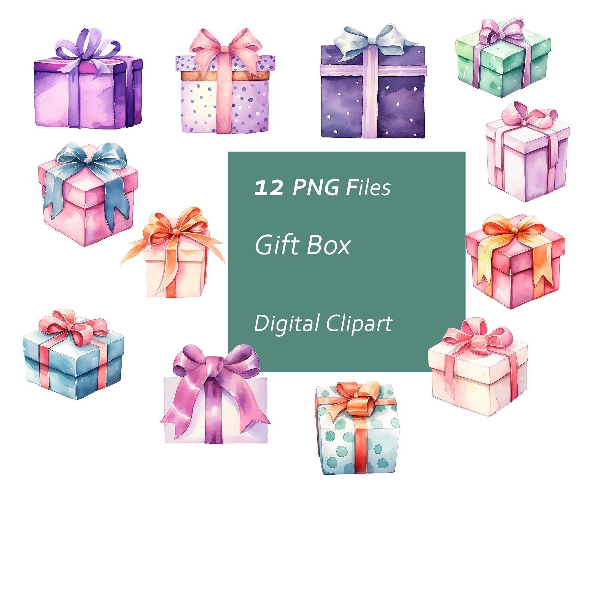 Gift Box Clipart Set - Present Art - Watercolor Gift Clipart - Instant ...