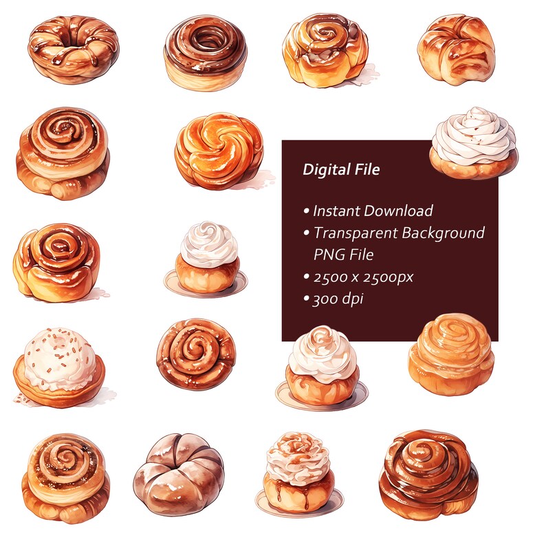 Cinnamon Bun Clipart Set - Whimsical Bakery - Cinnamon Roll - Instant ...