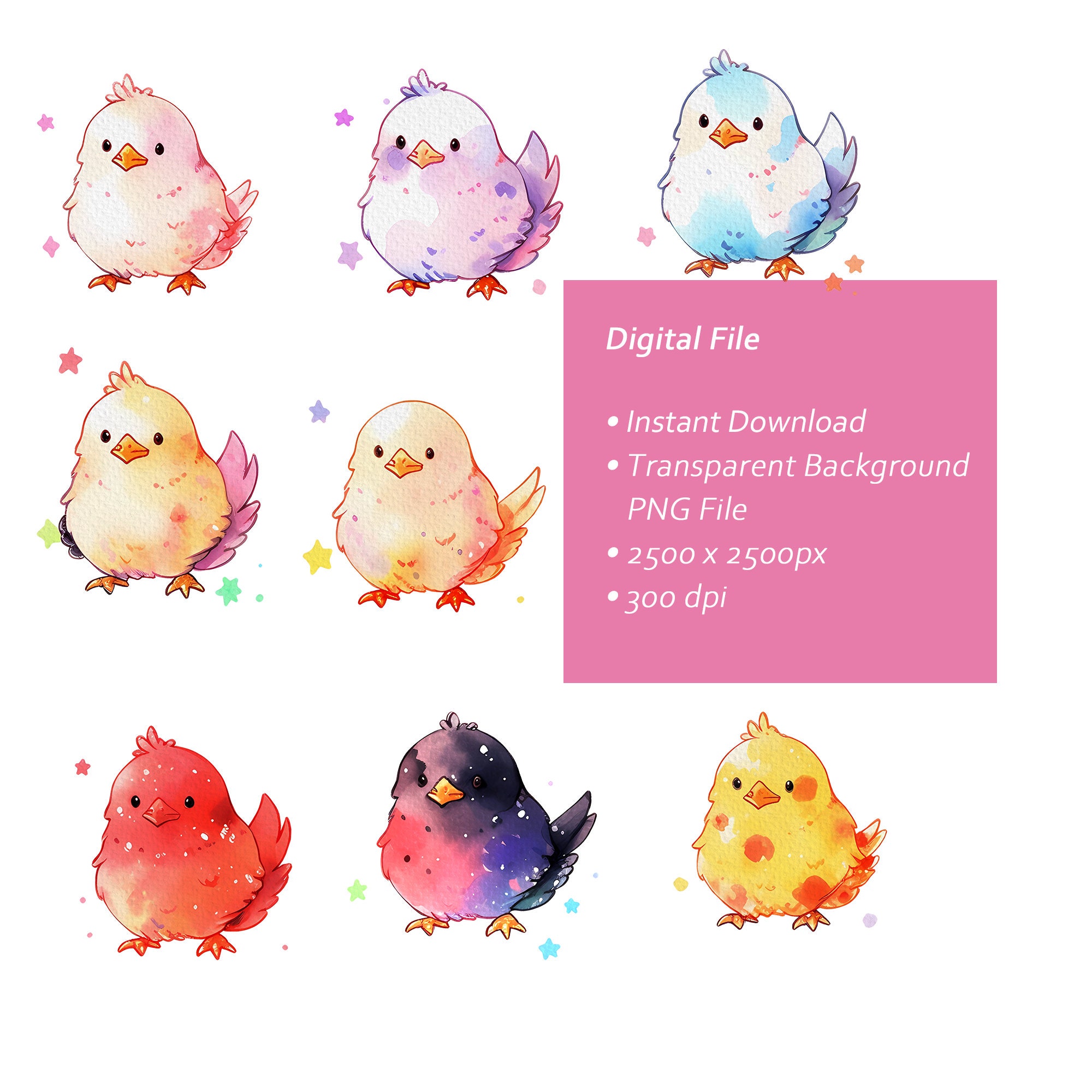 Stardust Chibi Chicken Clipart Set - Whimsical Chicken - Stardust Decor ...