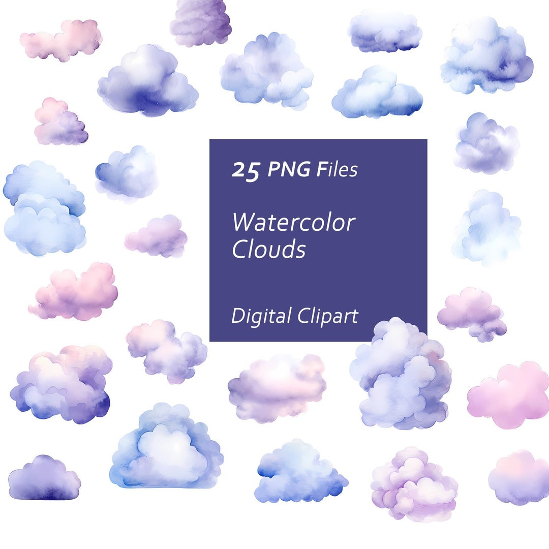 Watercolor Clouds Clipart Set - Clouds Illustrations - Sky ...