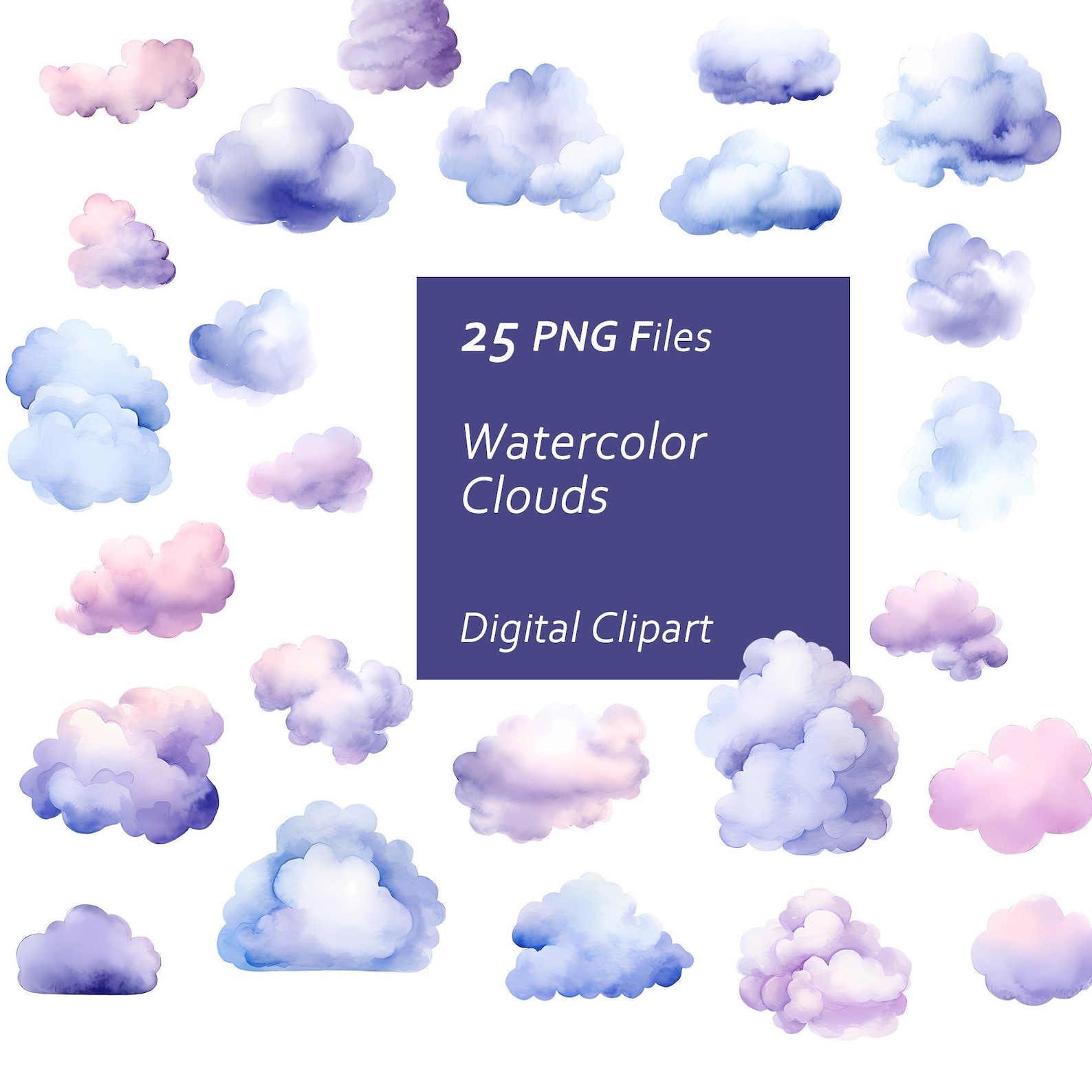 Watercolor Clouds Clipart Set - Clouds Illustrations - Sky ...