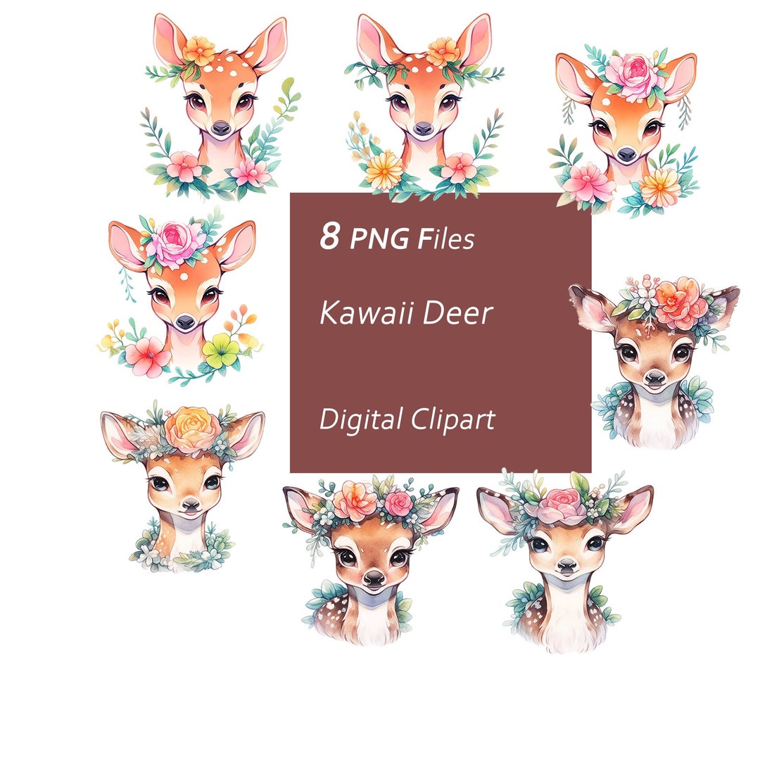 Kawaii Deer Clipart Set - Animal Illustration - Instant Download PNG ...