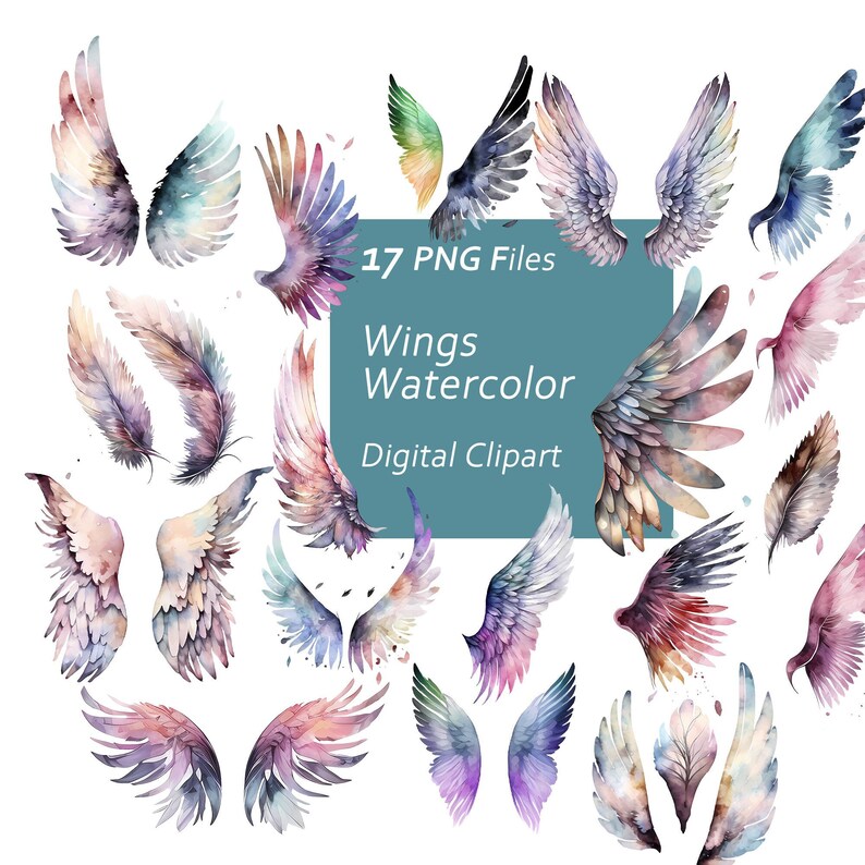 Watercolor Angel Wings Clipart Set – Printable PNG Design (instant ...