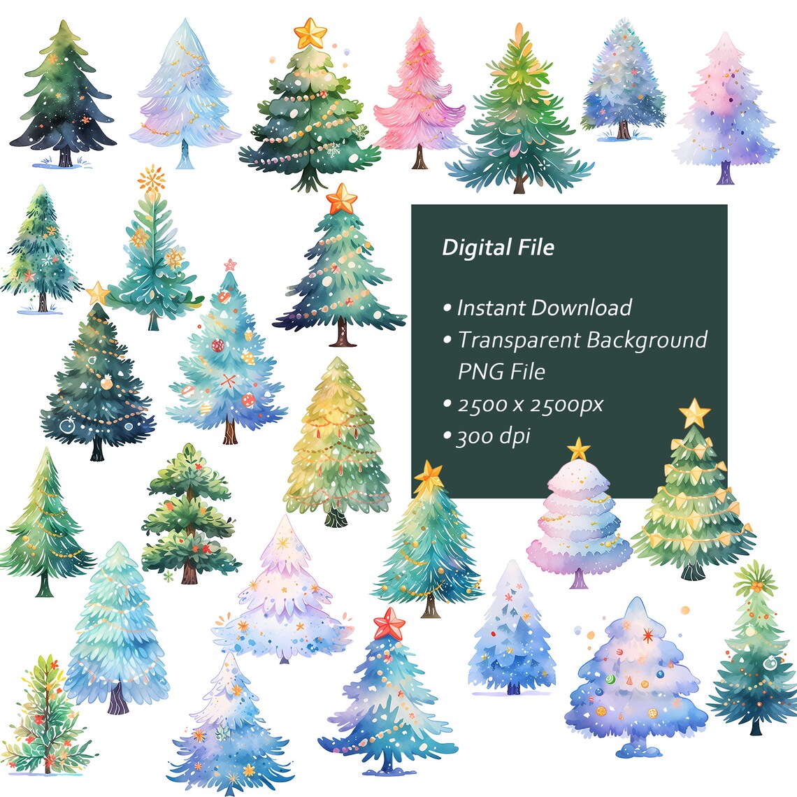 Decorated Christmas Tree Clipart Set - Holiday Decor - Ornament Theme ...