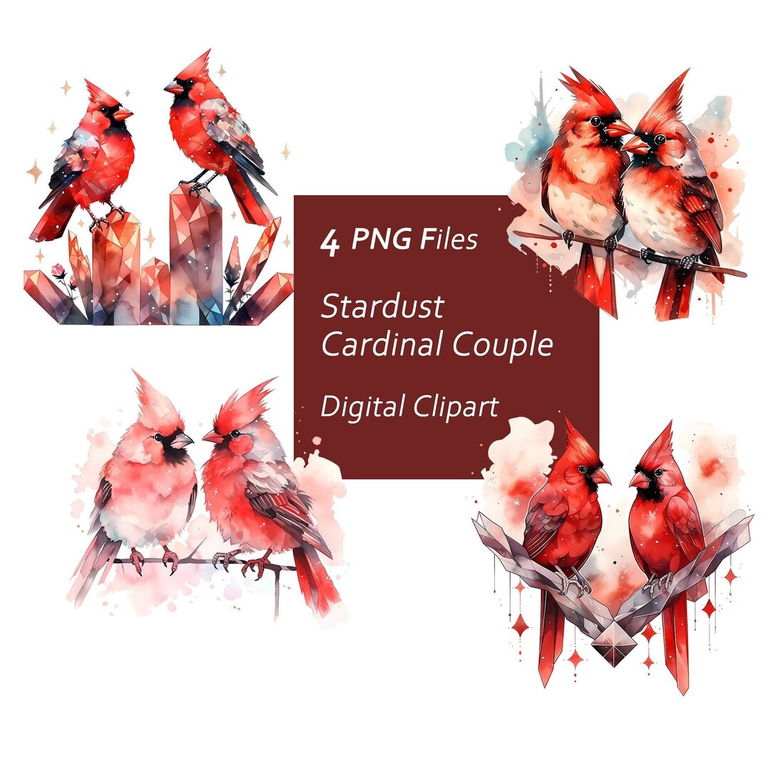 Stardust Cardinal Couple Clipart Set - Watercolor Birds - Whimsical ...
