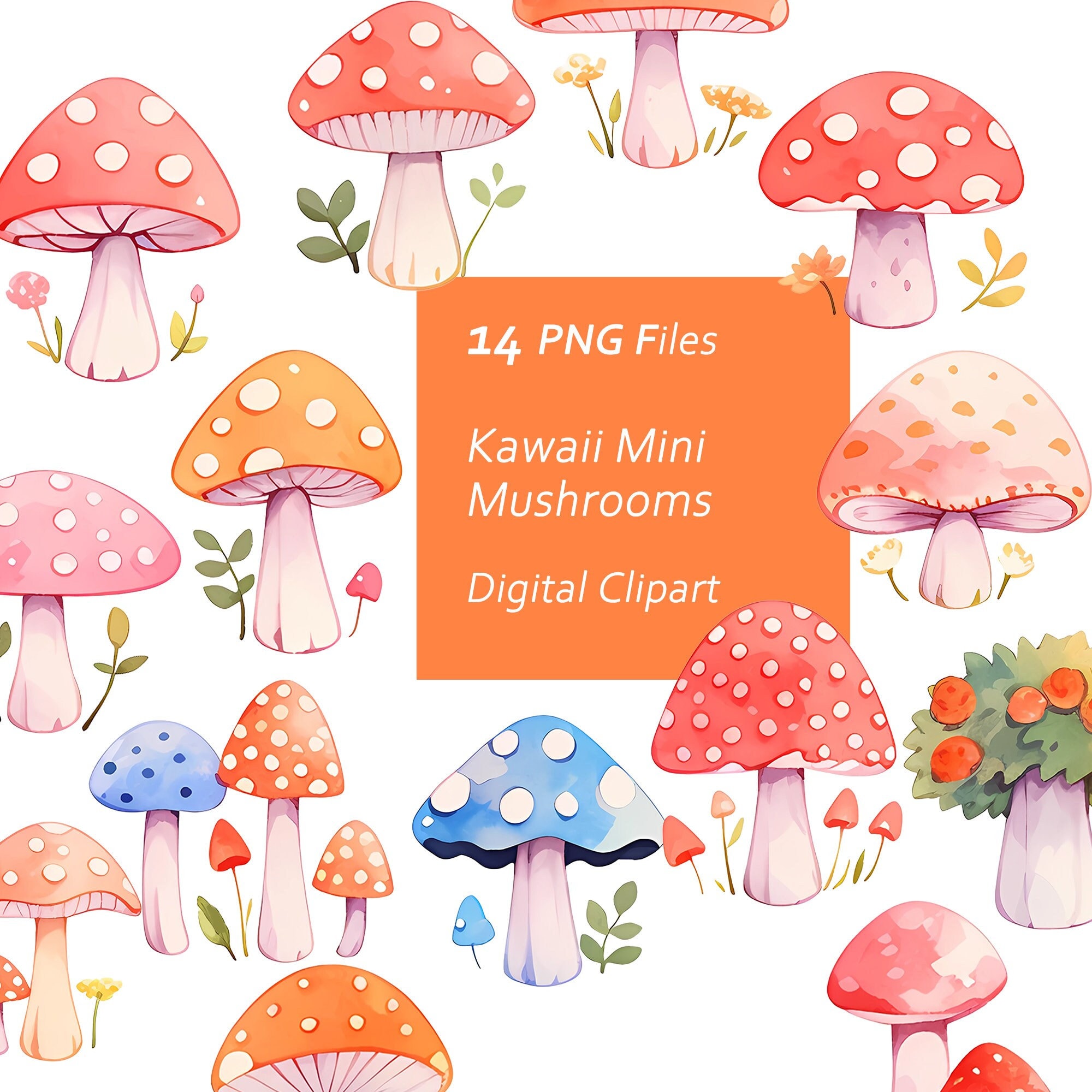 Kawaii Mini Mushrooms Clipart Set - Mushroom Illustration - Instant ...