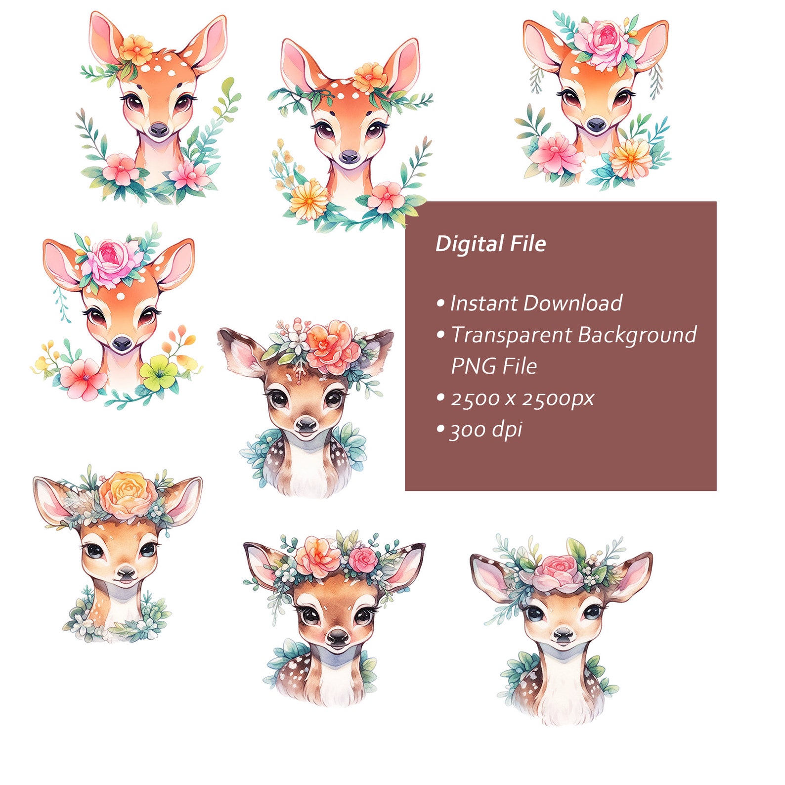 Kawaii Deer Clipart Set - Animal Illustration - Instant Download PNG ...