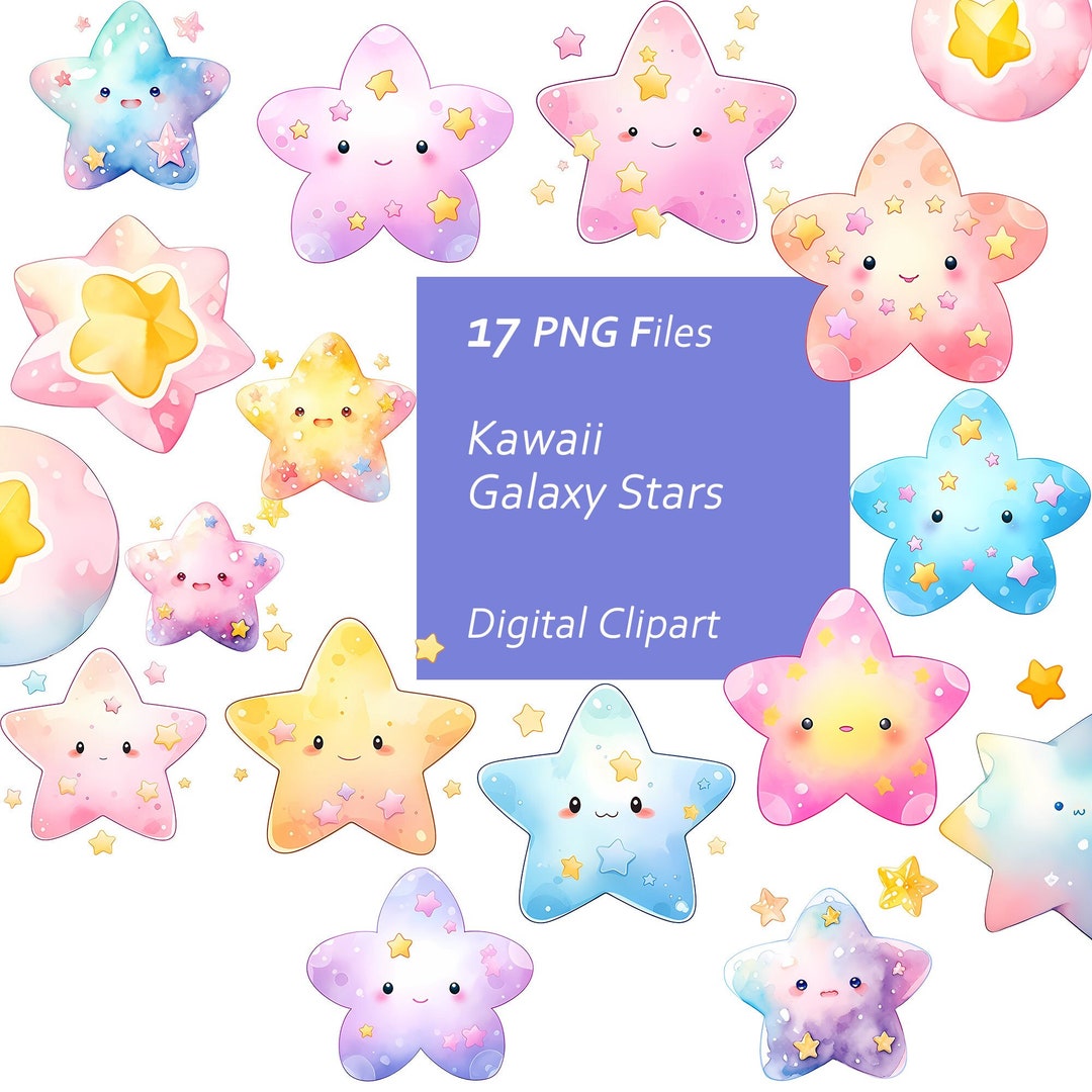 Kawaii Galaxy Stars Clipart Set – Printable PNG Design (instant ...
