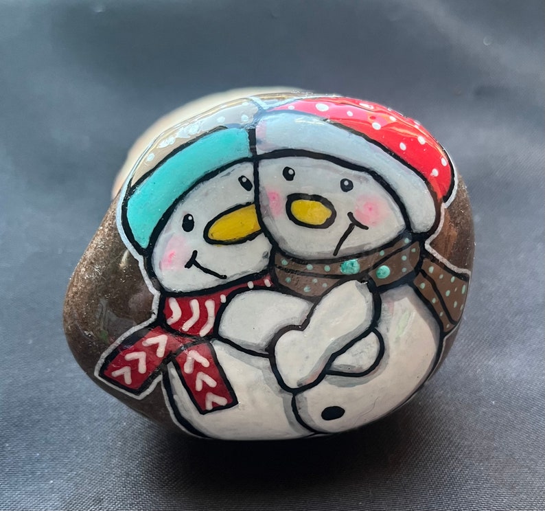 Snowman Painted Rock - Etsy