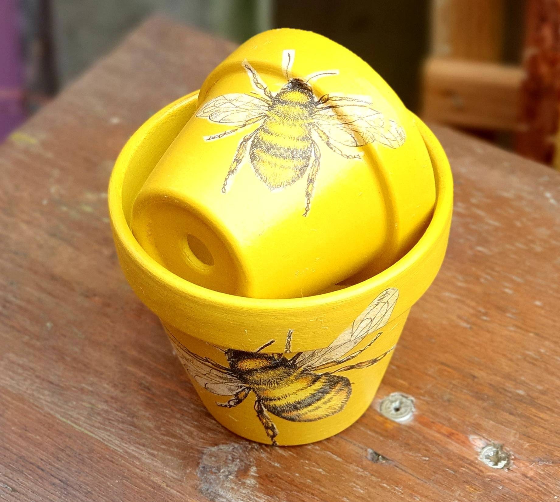 Bee Plant Pots With/without Saucer. Bee Plant Pots Yellow - Etsy UK