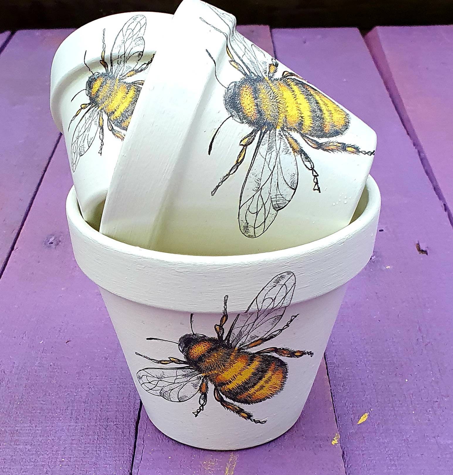 Bees Set of Decorated Plant Pots Bee Plant Pots White - Etsy UK