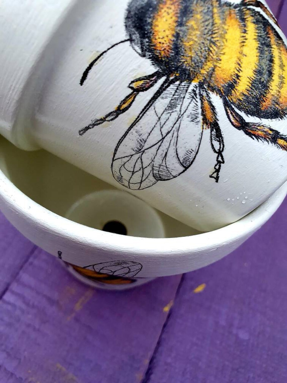 Bees Set of Decorated Plant Pots Bee Plant Pots White - Etsy UK