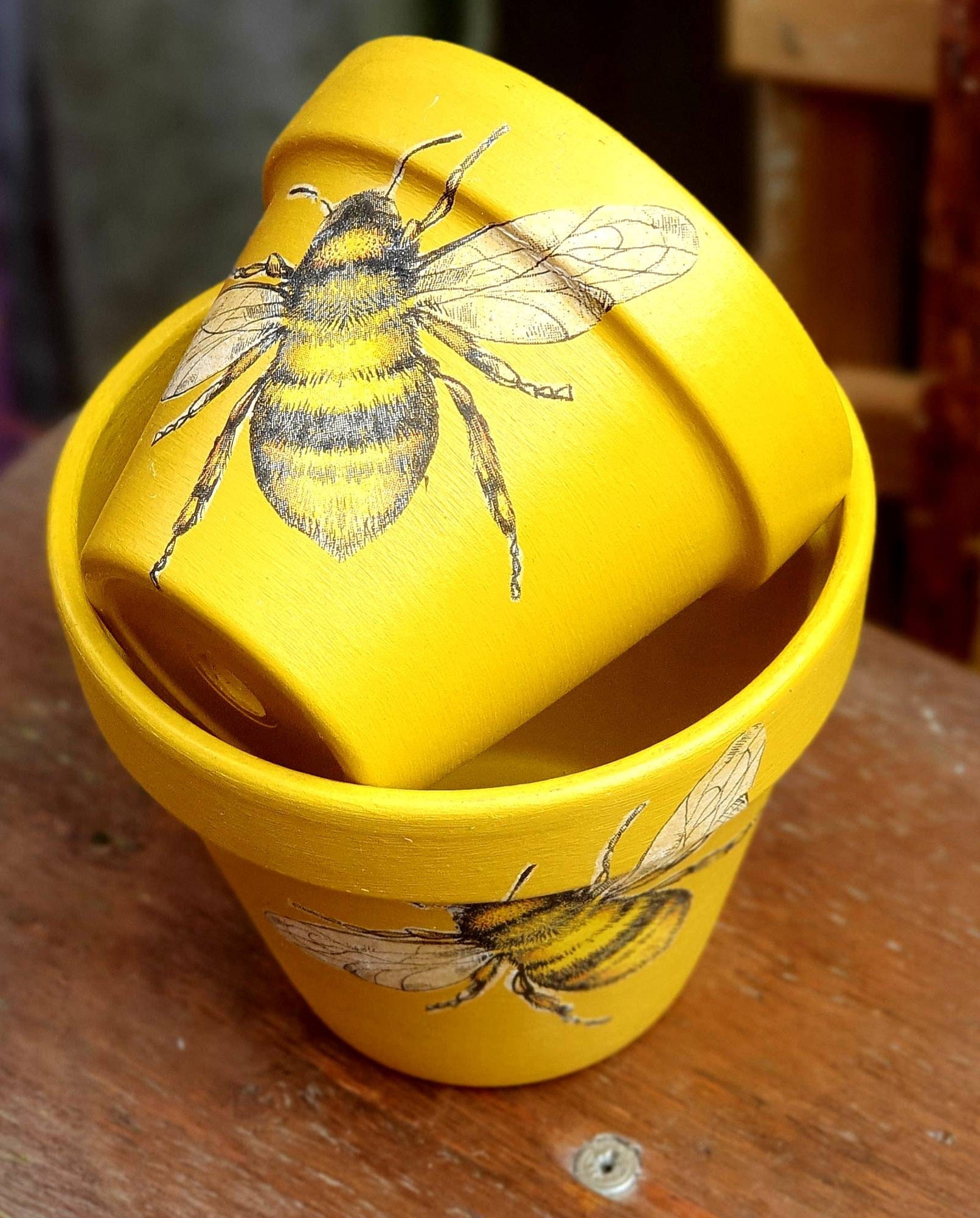 Bee Plant Pots With/without Saucer. Bee Plant Pots Yellow - Etsy