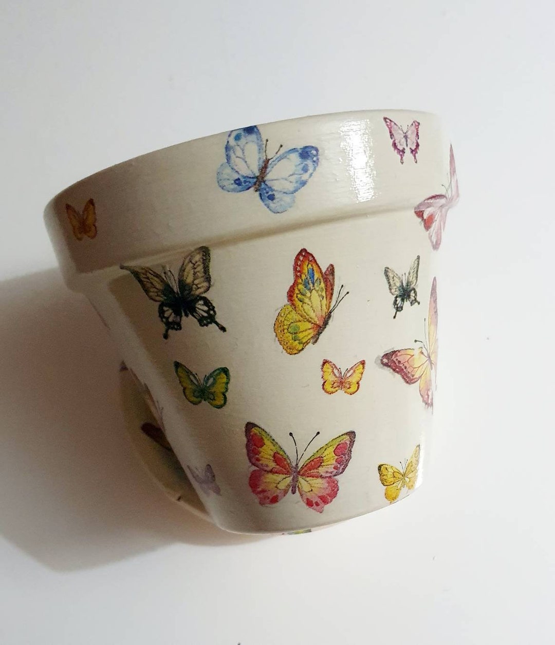 Butterfly Plant Pot/butterfly/ Decoupaged Plant Pot/painted Clay Pot ...