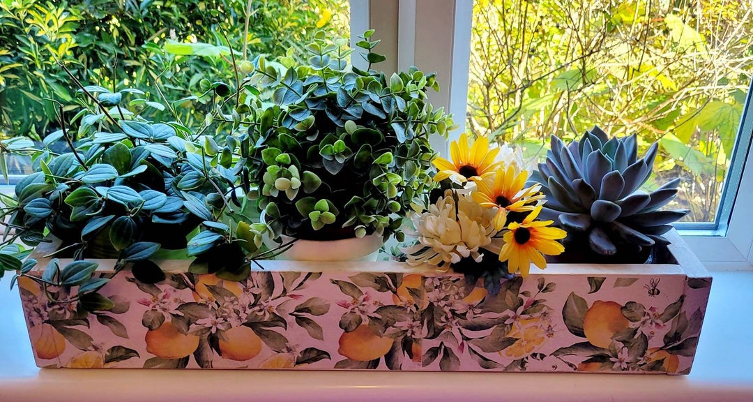 Decoupaged Reclaimed Wood Planter Box: Lemon & Bee Design - Etsy