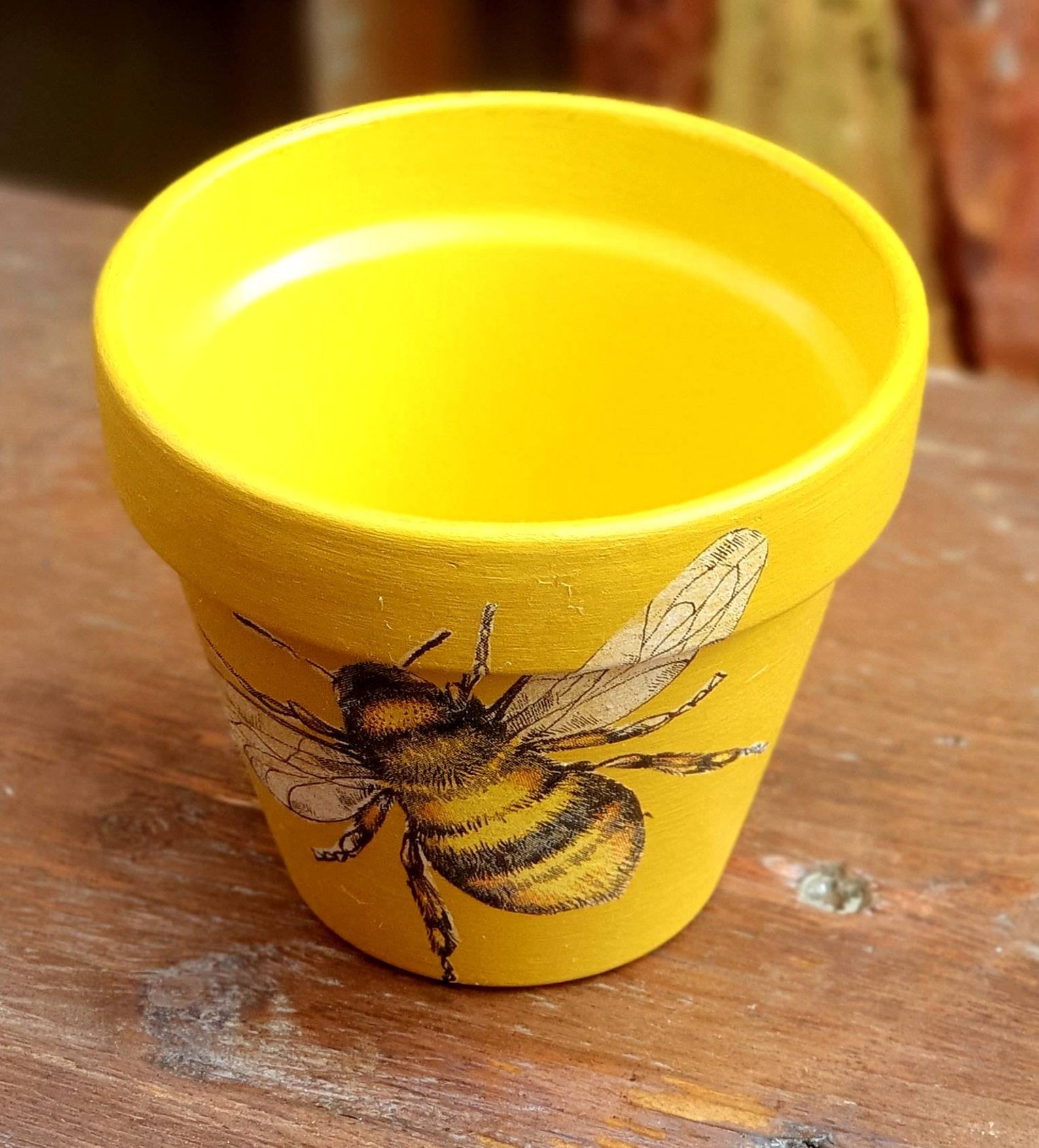 Bee Plant Pots With/without Saucer. Bee Plant Pots, Yellow Painted Clay ...