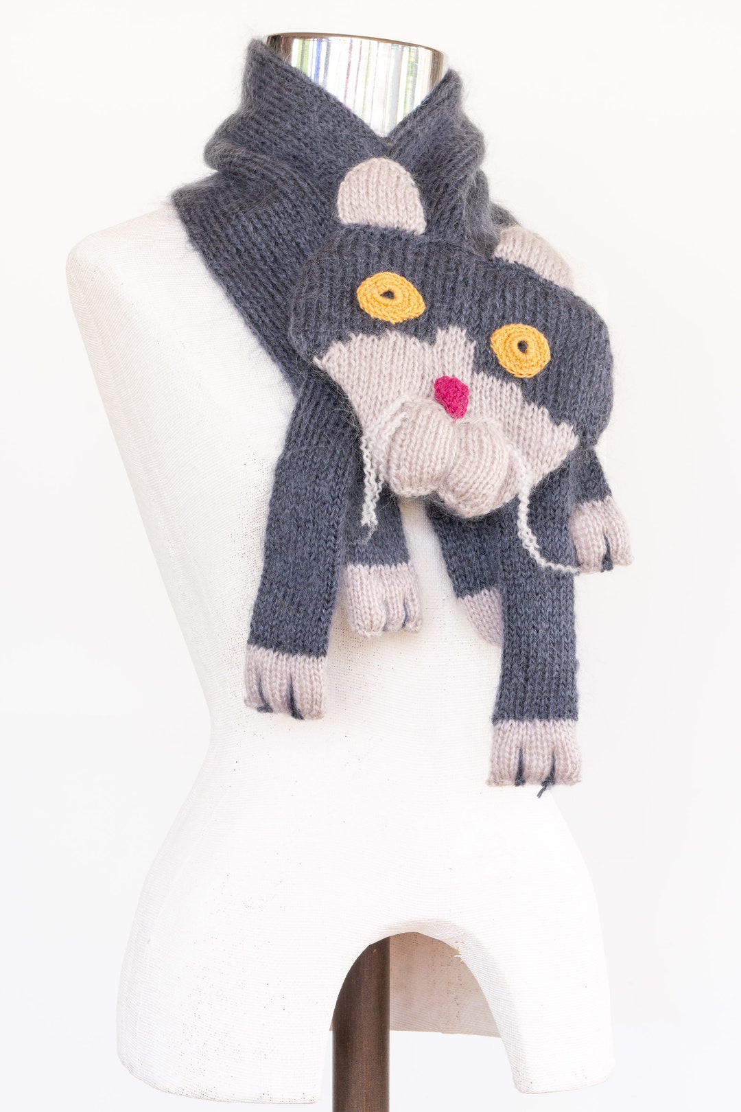 Bufanda de gato de punto doble en Kid Mohair hecho a mano Bufanda ...