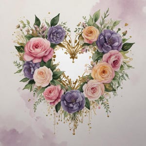 8 Pink Gold Hearts Clipart, Floral Heart Clipart, Digital Clipart ...