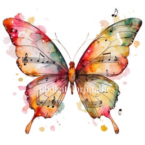 9 Butterfly Music Notes Clipart, Wall Print, Printable Watercolor ...