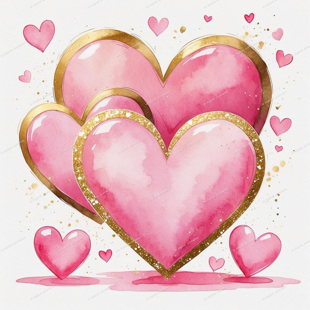 16 Cute Heart Clipart | Valentine’s Day Designs | Digital Watercolor ...