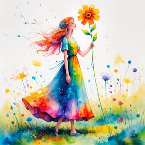 8 Girl and Flower Clipart, Floral Girl Print, Printable Watercolor ...