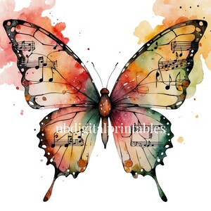 9 Butterfly Music Notes Clipart, Wall Print, Printable Watercolor ...
