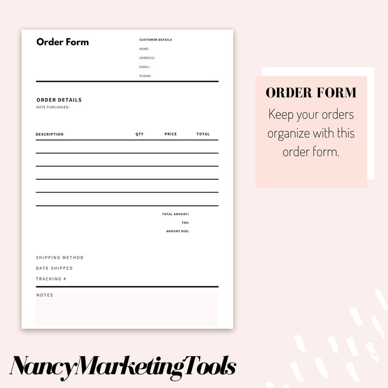 Order Form Order Form Template Printable Order Form Order - Etsy