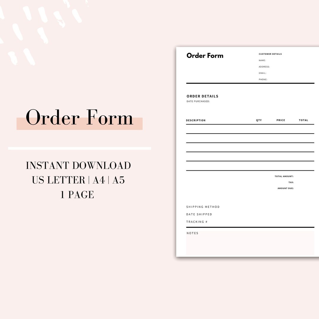 Order Form Order Form Template Printable Order Form Order - Etsy