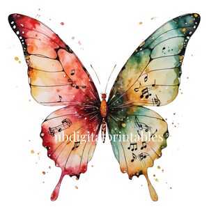 9 Butterfly Music Notes Clipart, Wall Print, Printable Watercolor ...