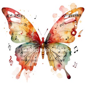 9 Butterfly Music Notes Clipart, Wall Print, Printable Watercolor ...