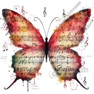 9 Butterfly Music Notes Clipart, Wall Print, Printable Watercolor ...
