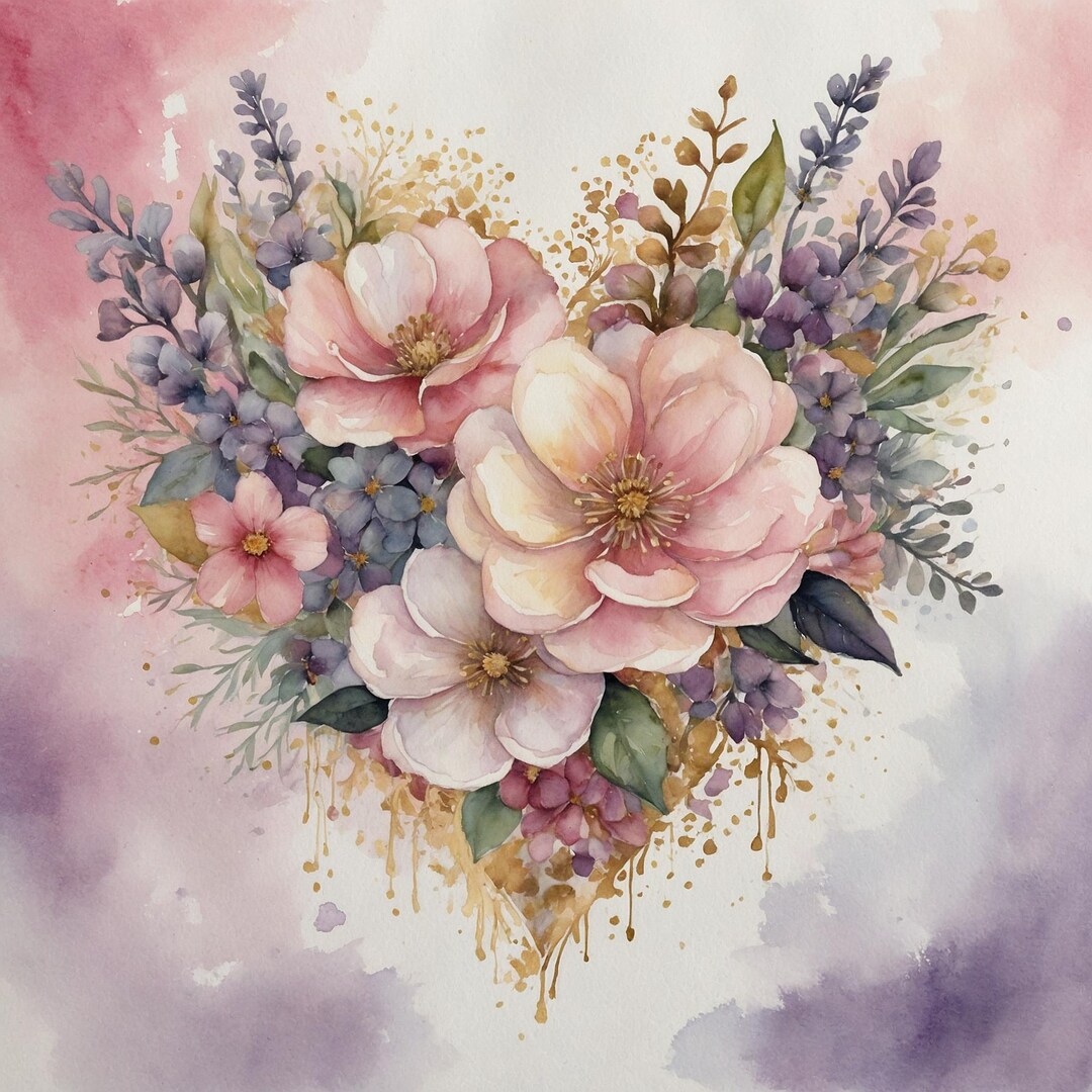 8 Pink Gold Hearts Clipart, Floral Heart Clipart, Digital Clipart ...