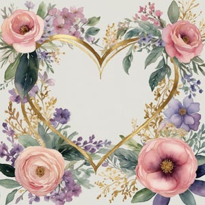 8 Pink Gold Hearts Clipart, Floral Heart Clipart, Digital Clipart ...