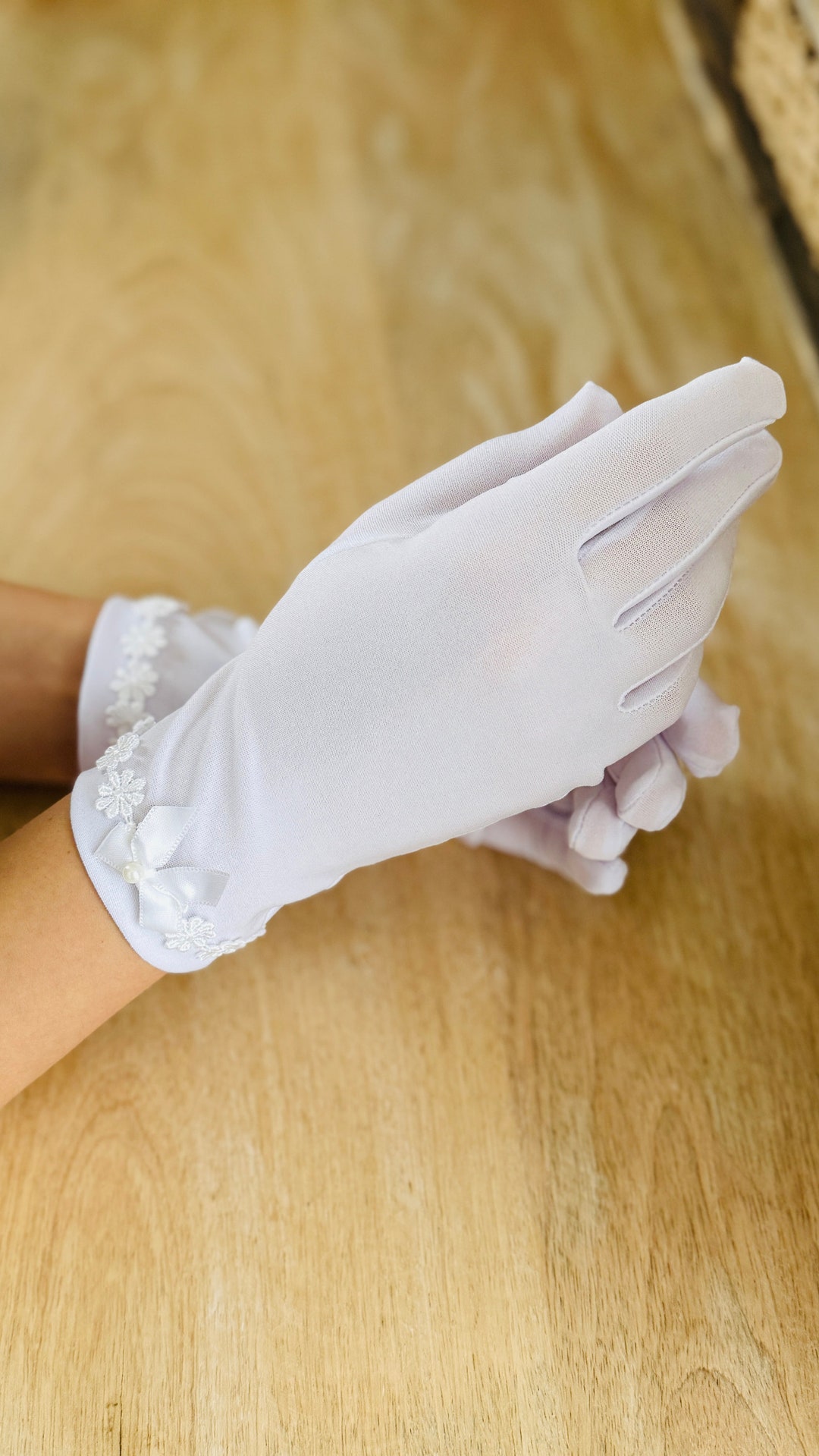Gloves Communion or Bride Made of Cotton, Floral Lace and Bow ...