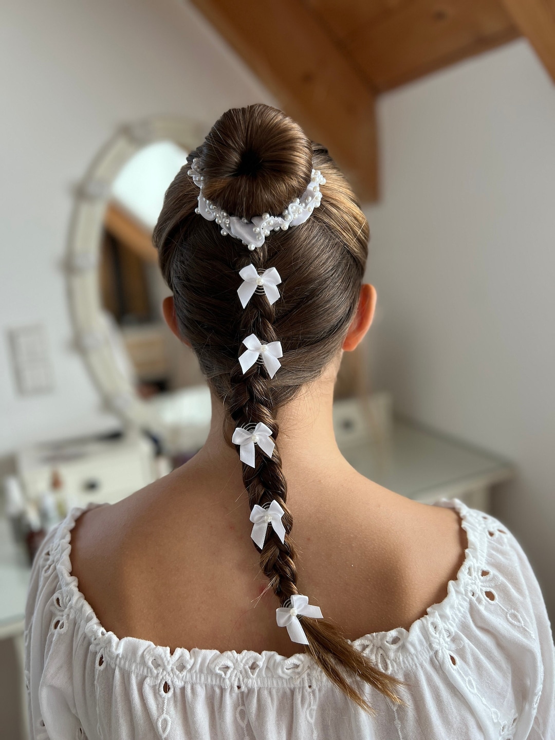 Communion Hair Accessories, Curlies Bow With Pearl for Communion, First ...