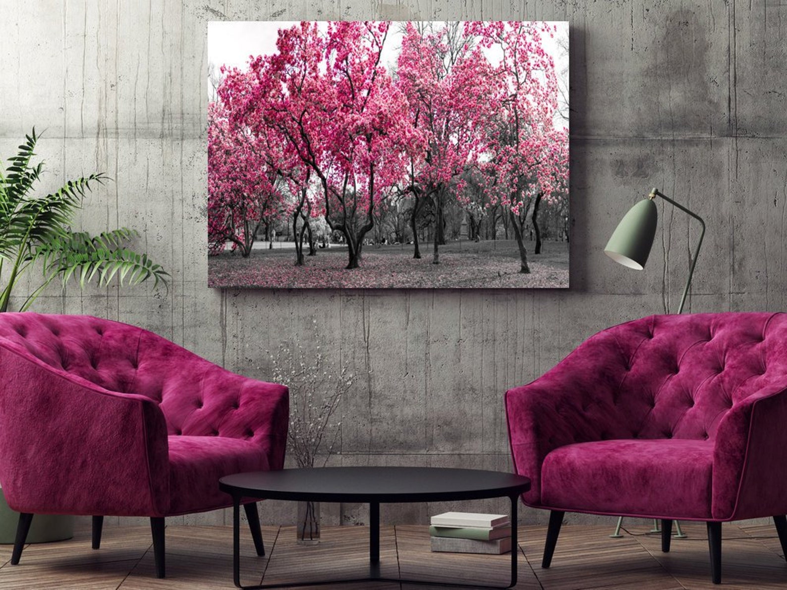 Large Pink Tree Black White Home Decor Nature Framed Canvas | Etsy