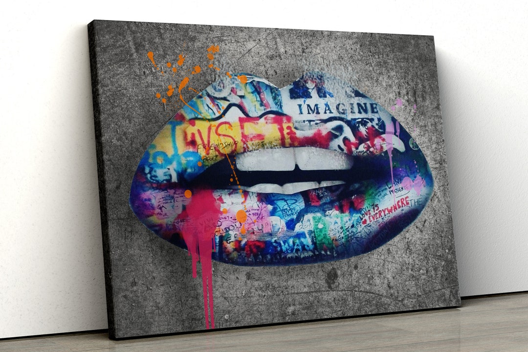 Graffiti Lips Urban Grunge Fashion Banksy Style Canvas Wall Art Print ...