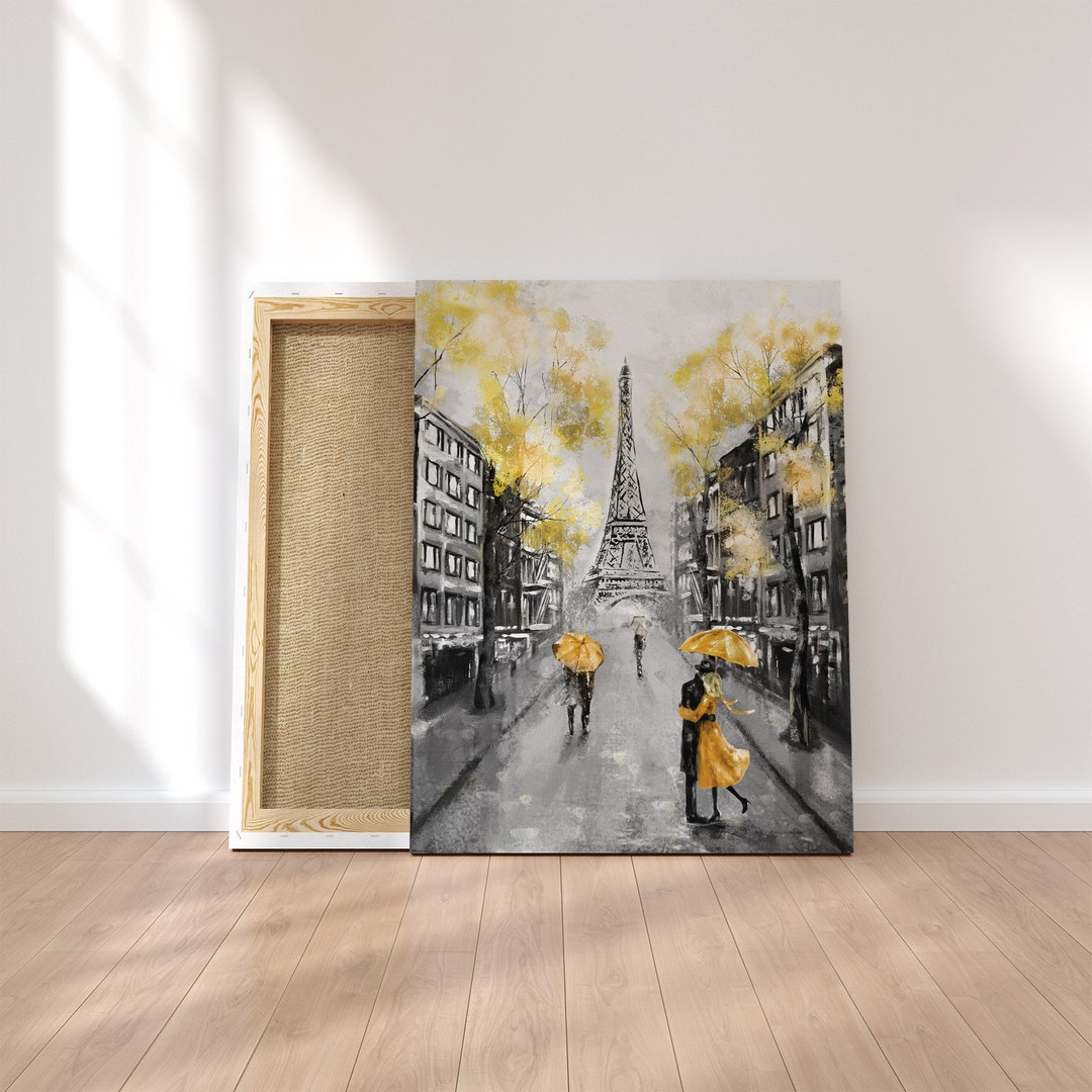 Yellow Black and White Paris Oil Painting Abstract Home Bathroom Decor ...