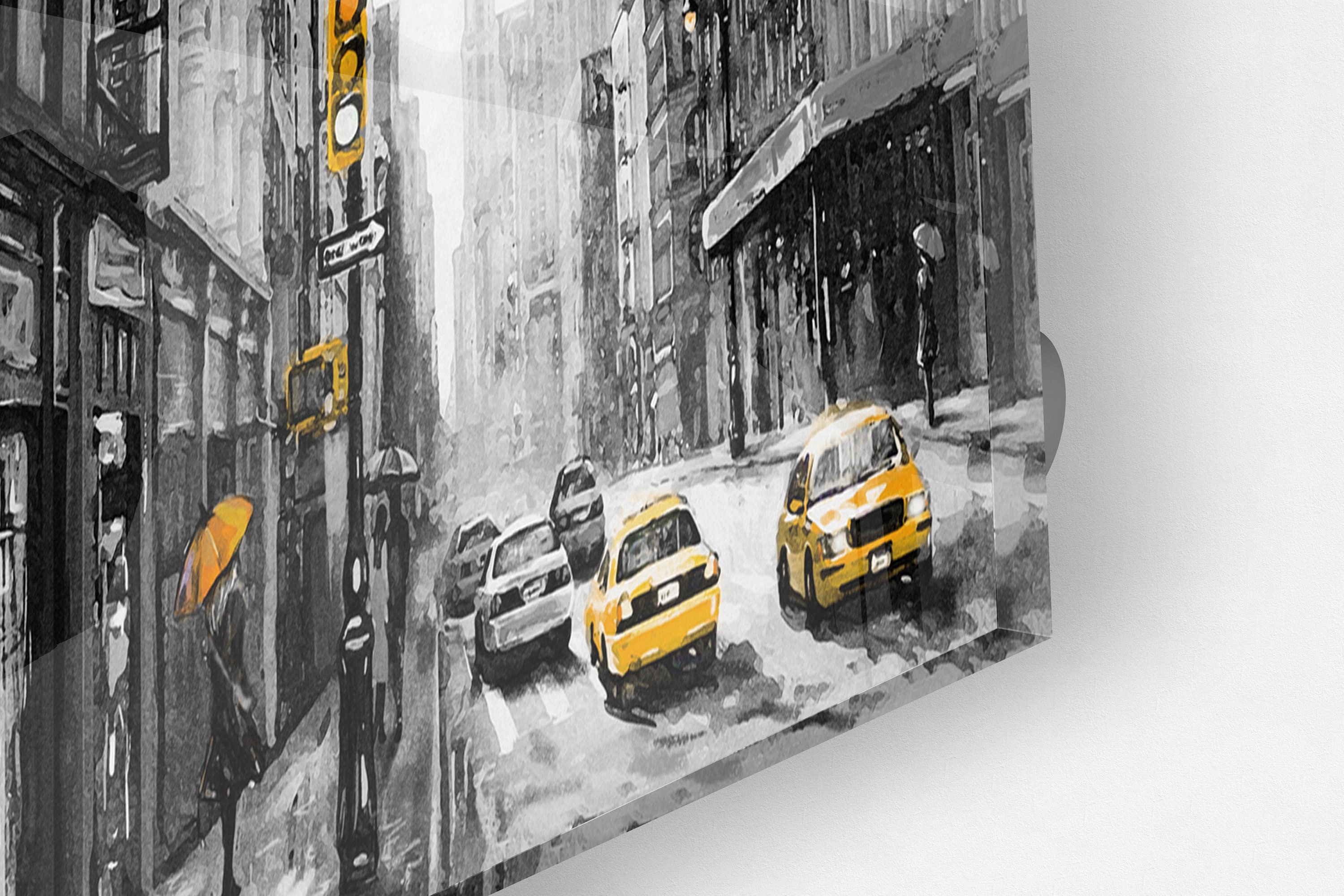Yellow Cab in Black and White New York Oil Painting Premium Acrylic ...
