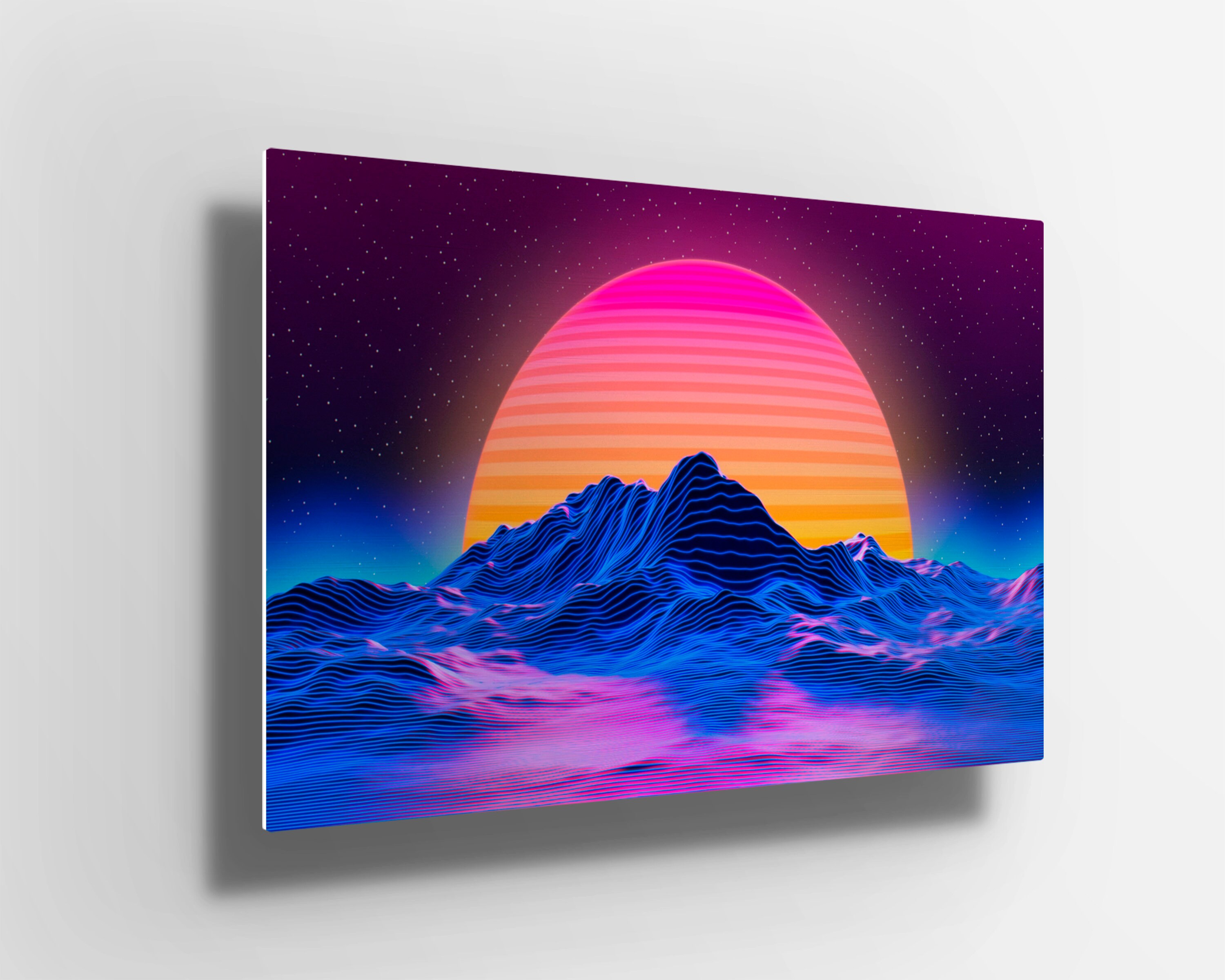 Retro 80s Mountains Scene Nature Sunset Metal Poster Aluminium - Etsy UK