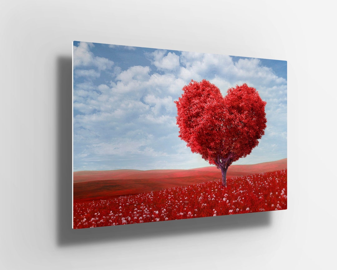 Beautiful Red Heart Shaped Tree Scene Nature Metal Poster Aluminium ...